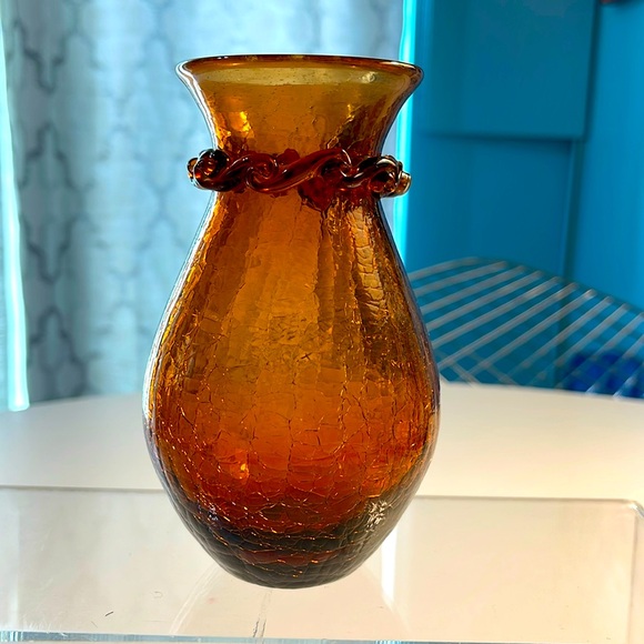 Amber Crackle Glass Vase